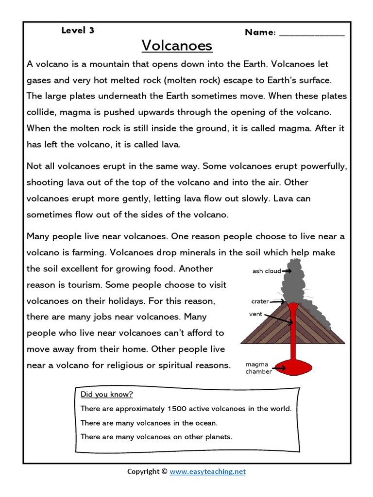 Reading Task Card Set Level 3 Sep Volcanoes | PDF | Volcano | Lava