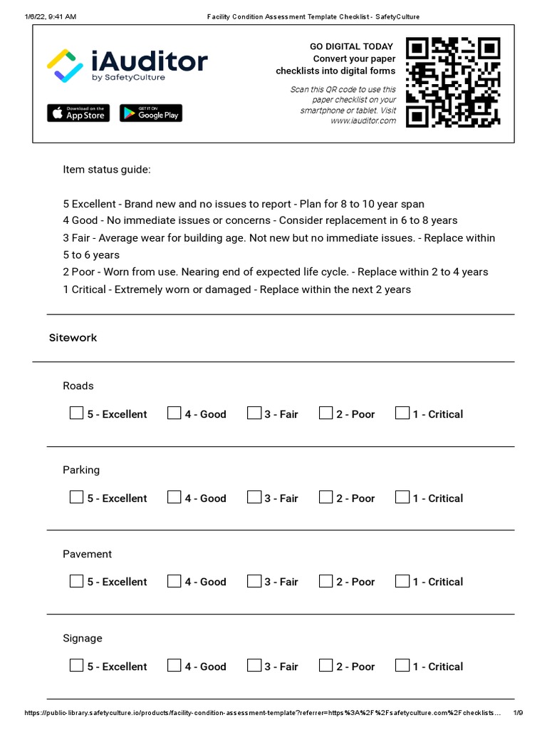 Facility Condition Assessment Template Checklist - SafetyCulture ...