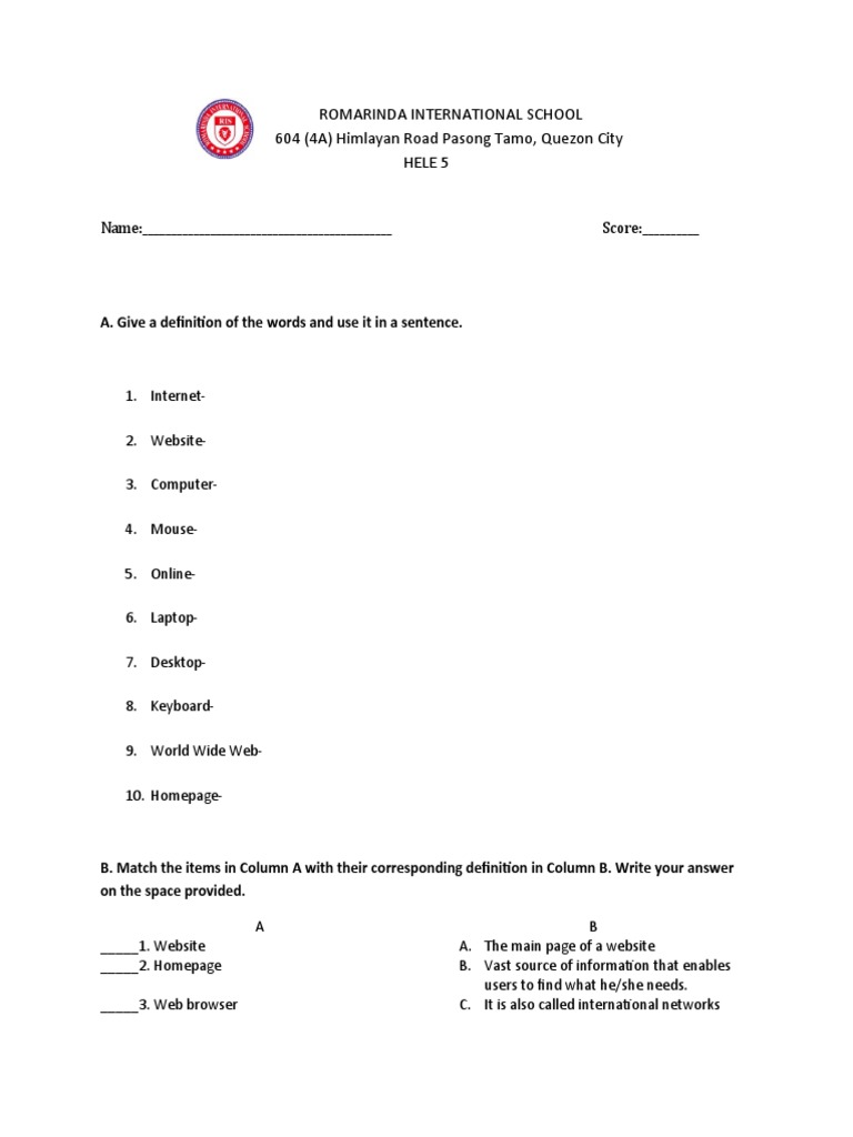 HELE Grade 5 Worksheet#2 | PDF | World Wide Web | Internet & Web