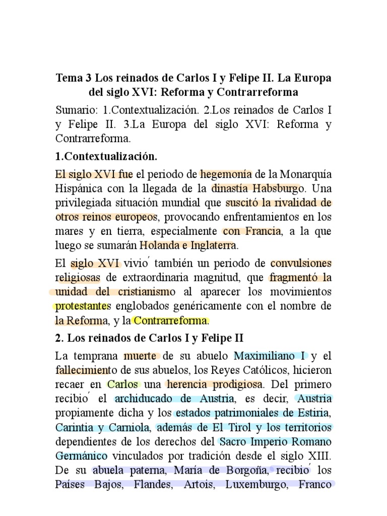 Tema 3 Los Reinados de Carlos I y Felipe II | PDF | Imperio español | Iglesia Católica