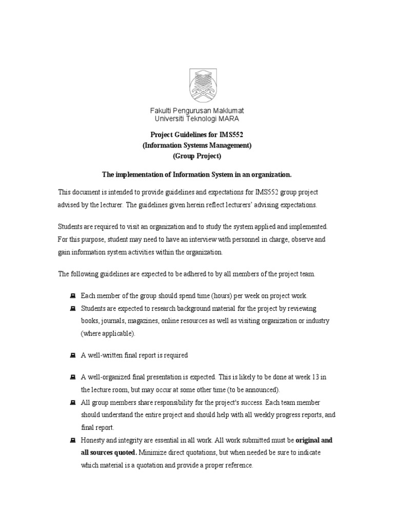Project Guidelines For IMS552 Final Group Project | PDF | Information System | System