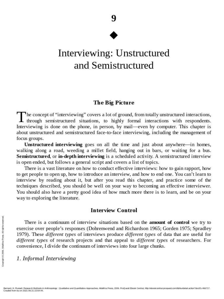 Interviewing: Unstructured and Semistructured: The Big Picture | PDF ...