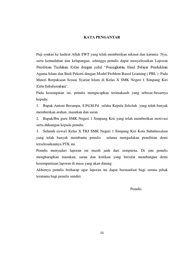 Kata Pengantar Dan Daftar Isi PTK | PDF