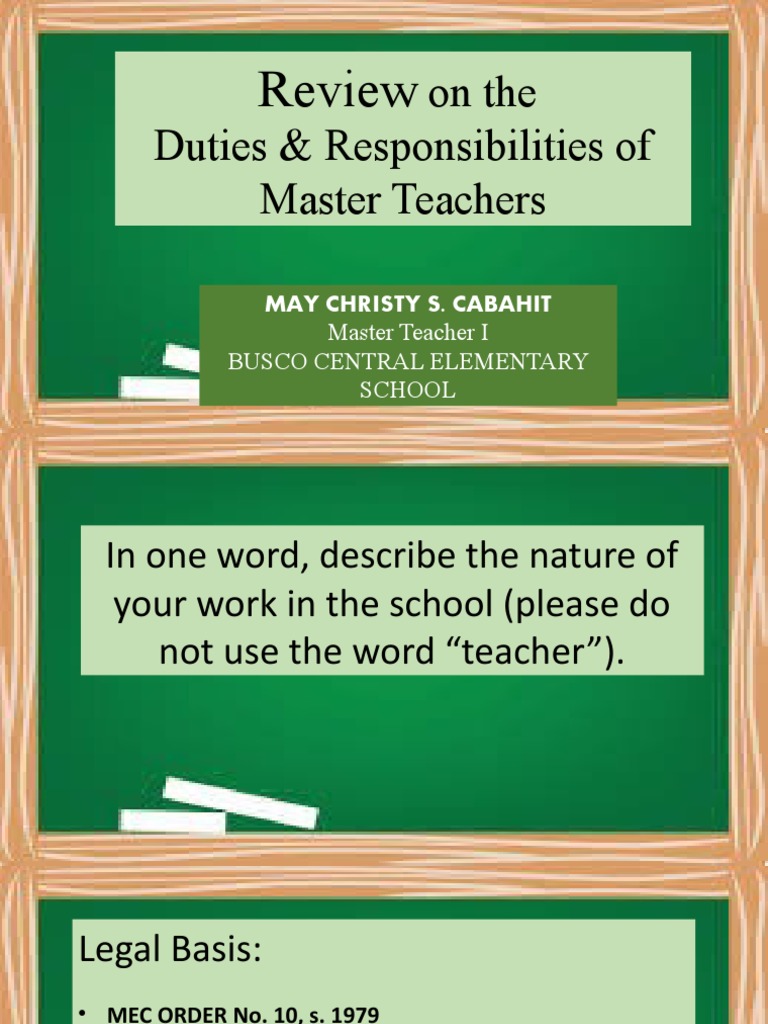Master Teacher I Duties and Responsibilities | PDF | Teachers | Mentorship