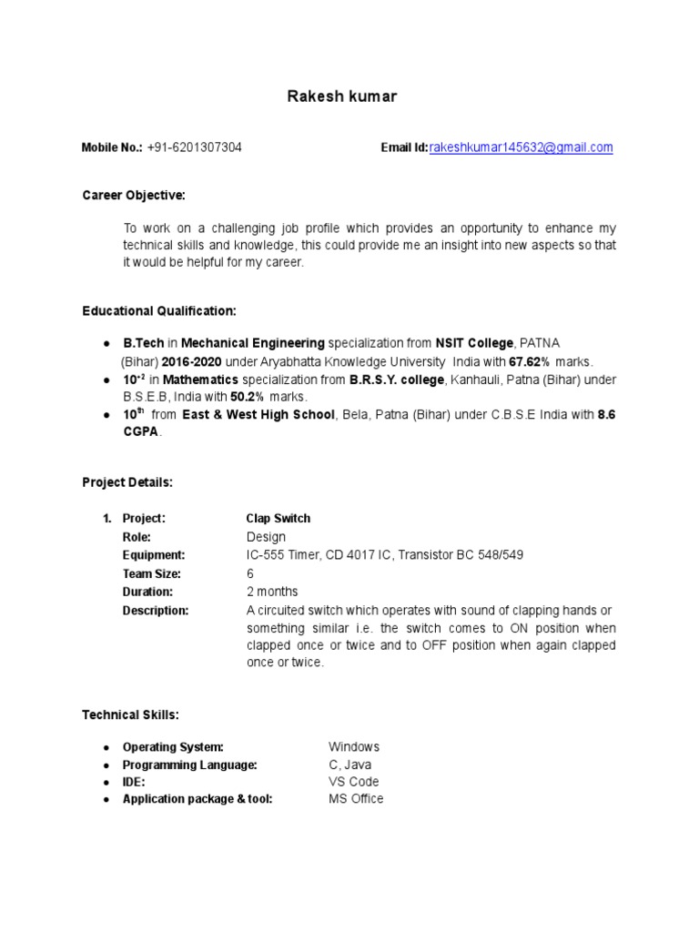 Rakesh Kumar: Career Objective | PDF | Computing