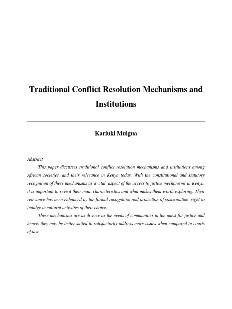 Traditional Conflict Resolution Mechanisms and Institutions 24th ...