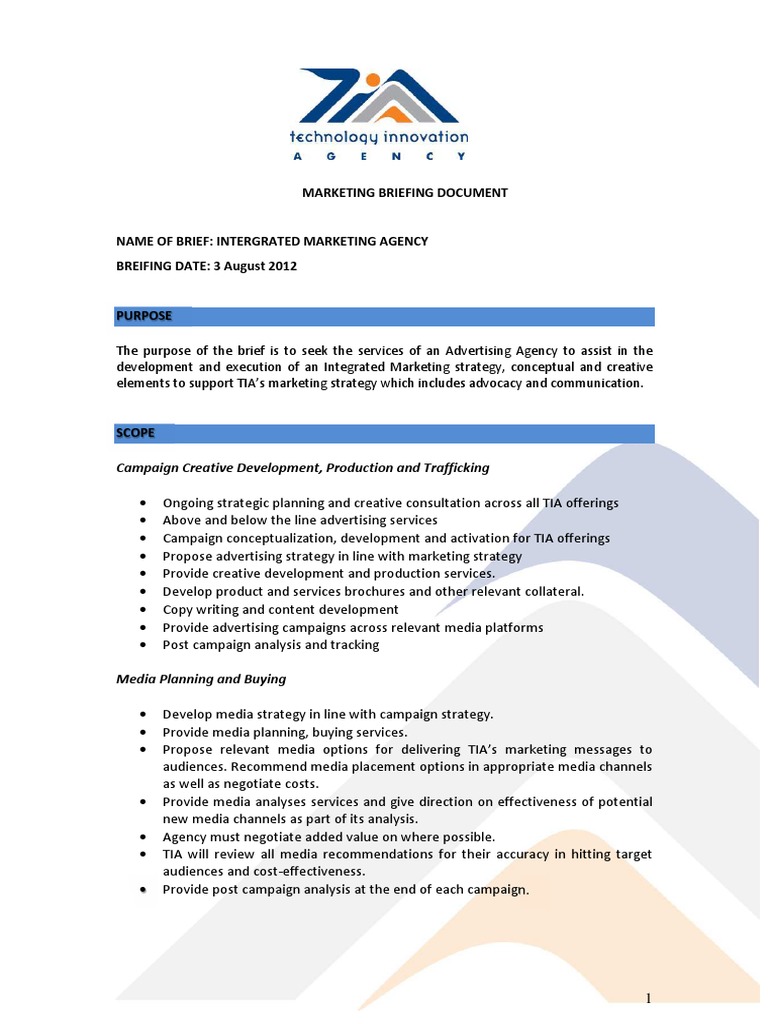 Marketing Agency Brief Sample Template | PDF | Marketing Communications ...