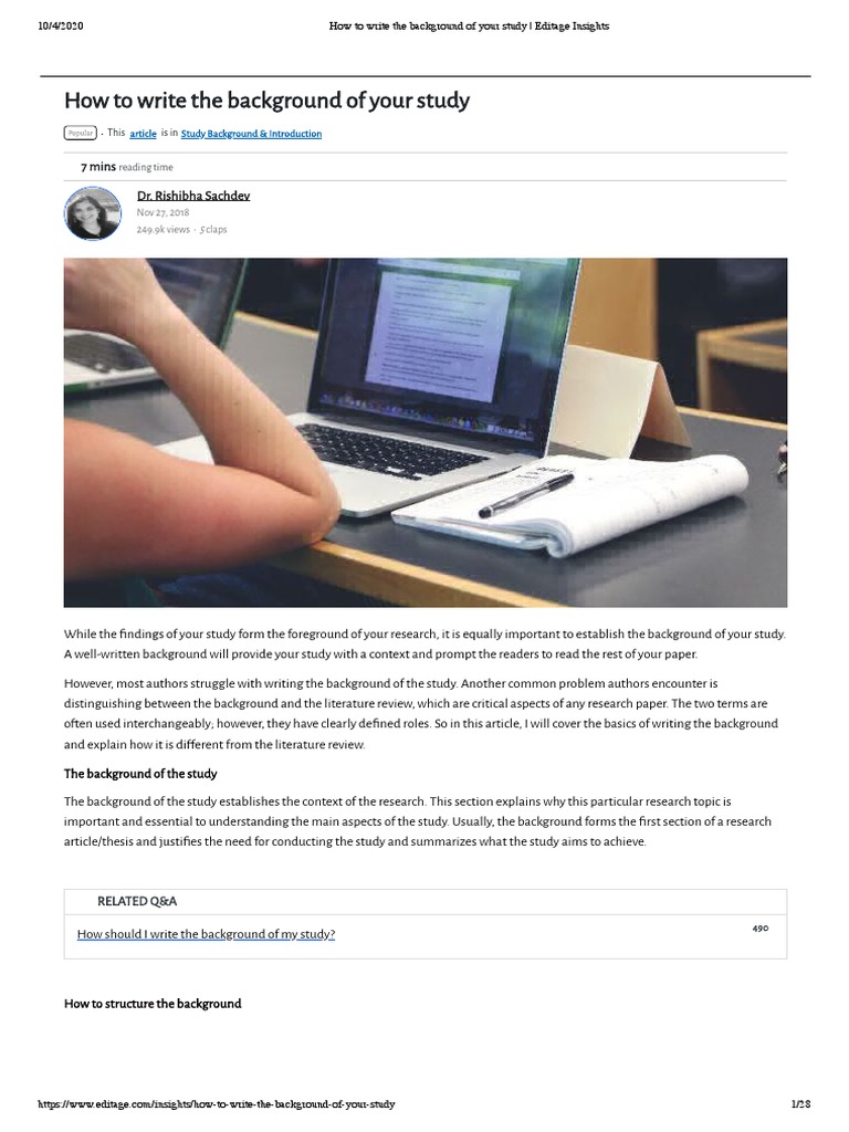 How To Write The Background of Your Study - Editage Insights | PDF ...