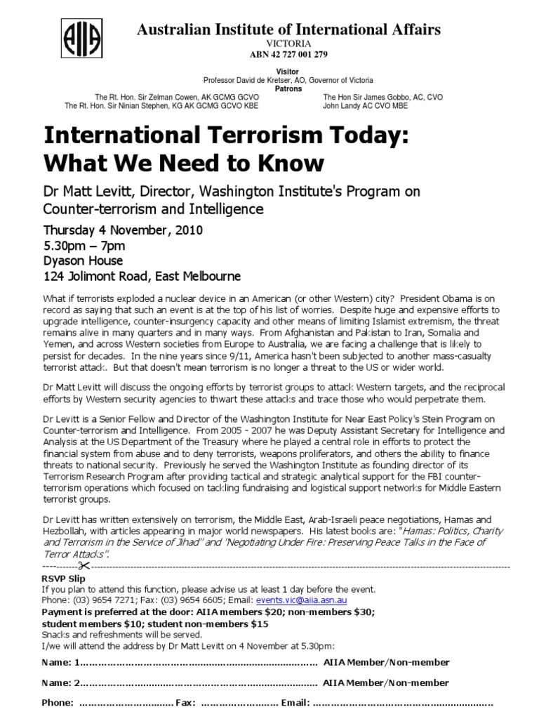 Terrorism Insights by Dr. Matt Levitt | PDF | Counter Terrorism ...