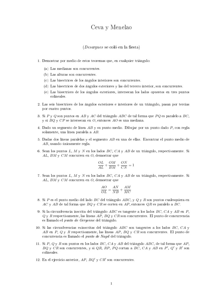 Ceva y Menelao | PDF | Triángulo | Geometría Elemental