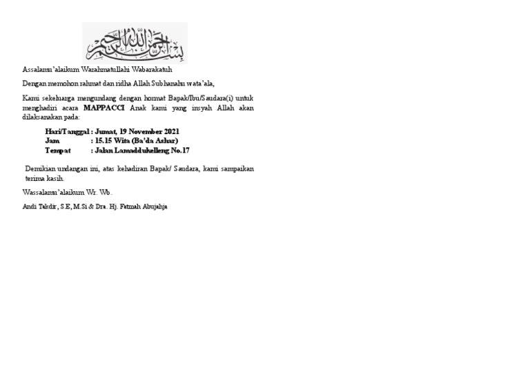 Undangan Mappacci | PDF