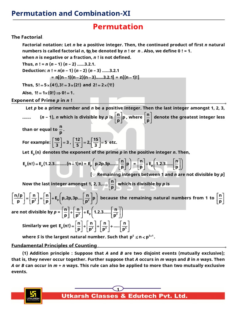 Permutation: Permutation and Combination-XI | PDF | Permutation | Mathematics