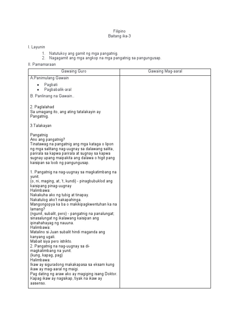 Lesson Plan - Pangatnig | PDF