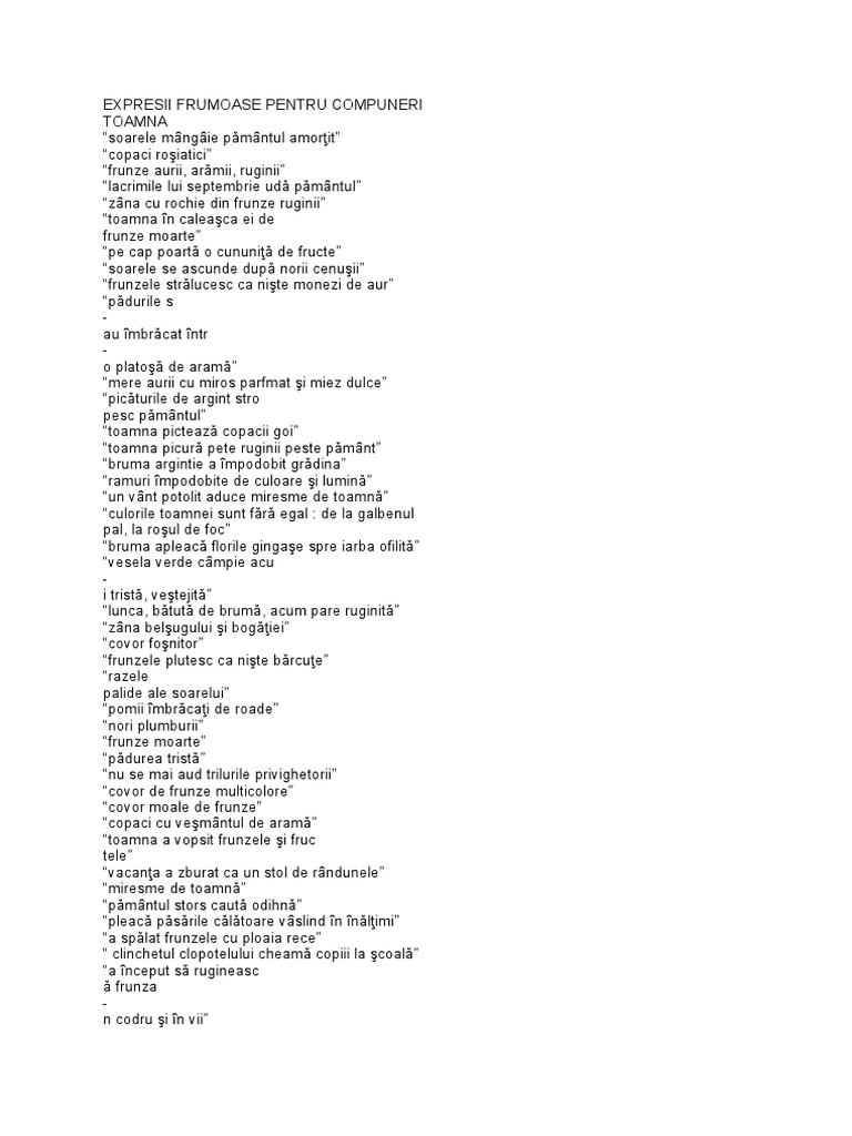 Expresii Frumoase Pentru Compuneri | PDF