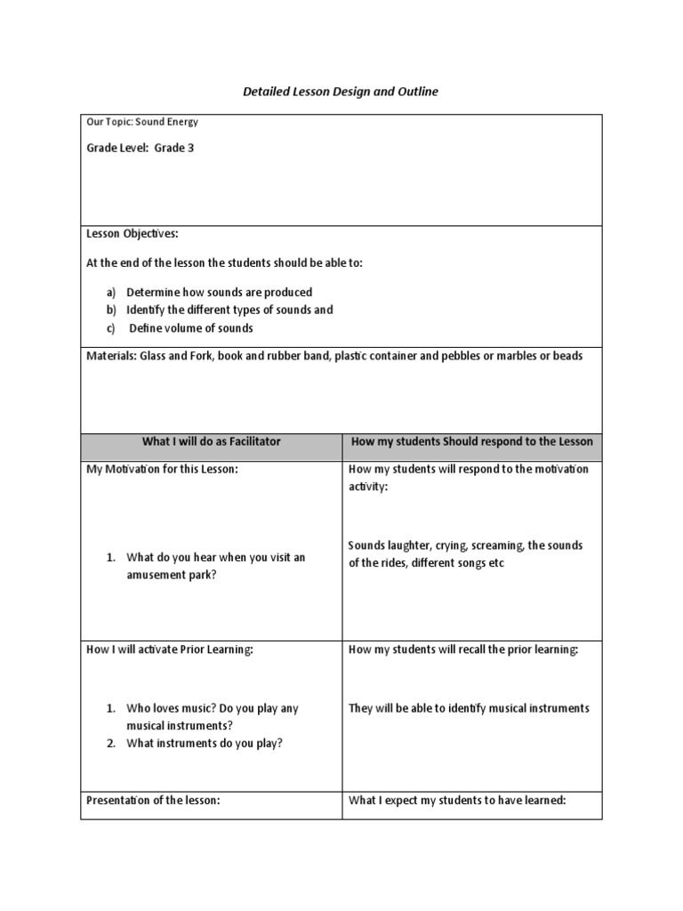 Lesson Plan - Sound Energy | PDF | Sound | Psychological Concepts
