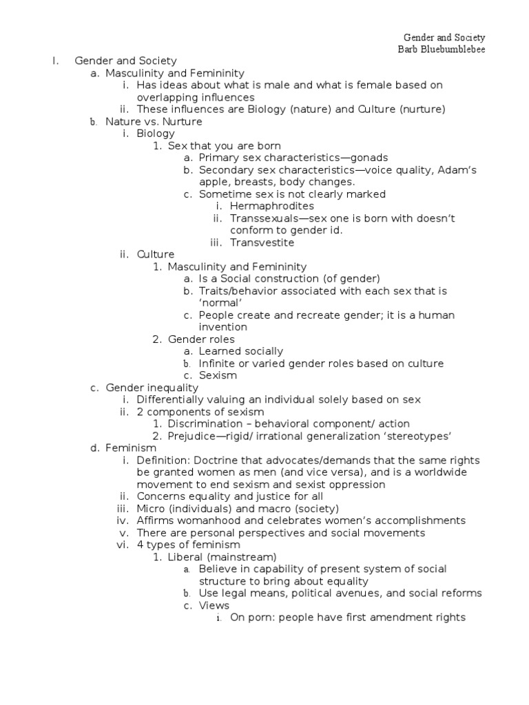 Gender and Society Notes | PDF | Sexism | Gender Role