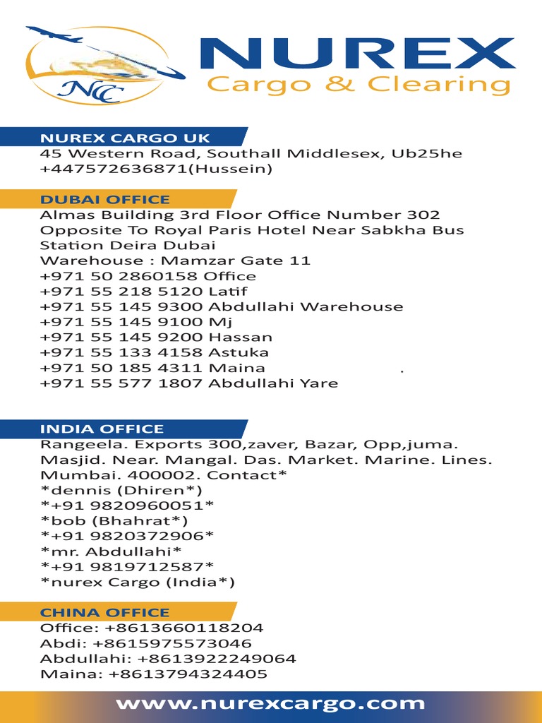 Nurex Cargo Uk Turkey Office Uganda Germany Office: Dubai Office ...