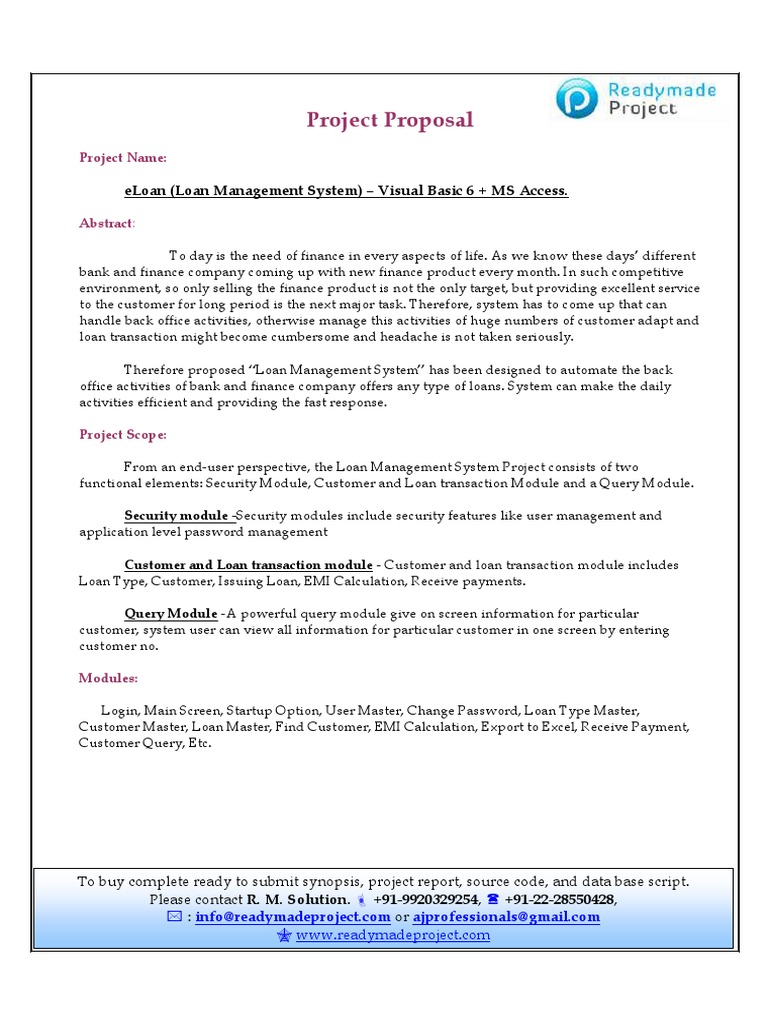 Project Proposal: Eloan (Loan Management System) - Visual Basic 6 + Ms ...