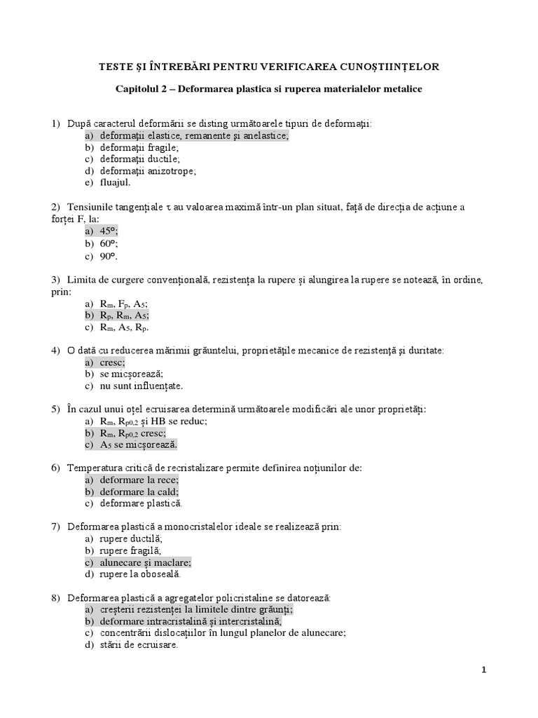 Temă Cu Chestionar 2 - SIM - Deformarea Plastica Si Ruperea Materialelor Metalice - (Cap. 2 ...