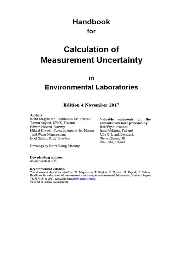 Handbook for Calculation of Measurement Uncertainty | PDF | Uncertainty ...