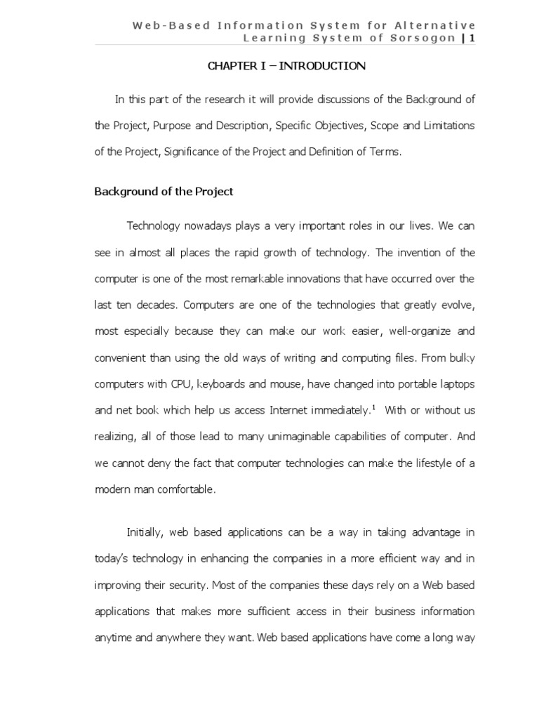 Chapter I - Introduction: Web-Based Information System For Alternative Learning System of ...