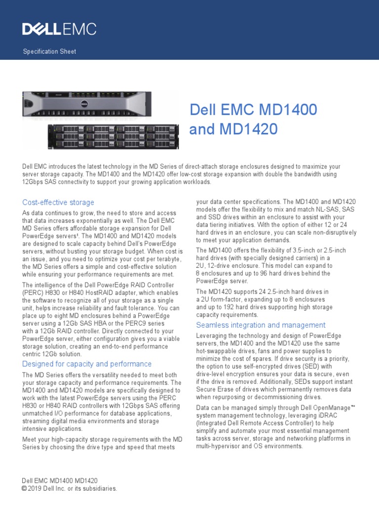 Dell EMC MD1400 and MD1420: Cost-Effective Storage | PDF | Computer ...