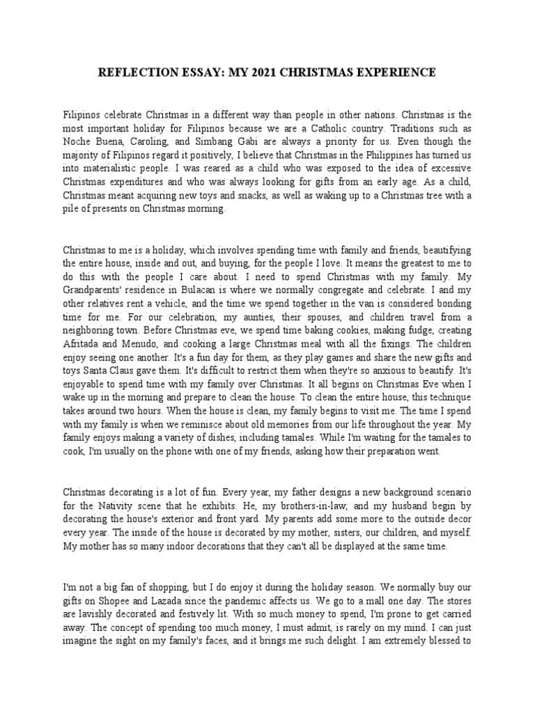 Reflection Essay: My 2021 Christmas Experience | PDF | Christmas ...