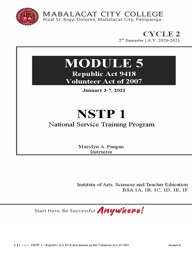 RA 9418 Volunteer Act of 2007 Module | PDF | Gender And Development ...