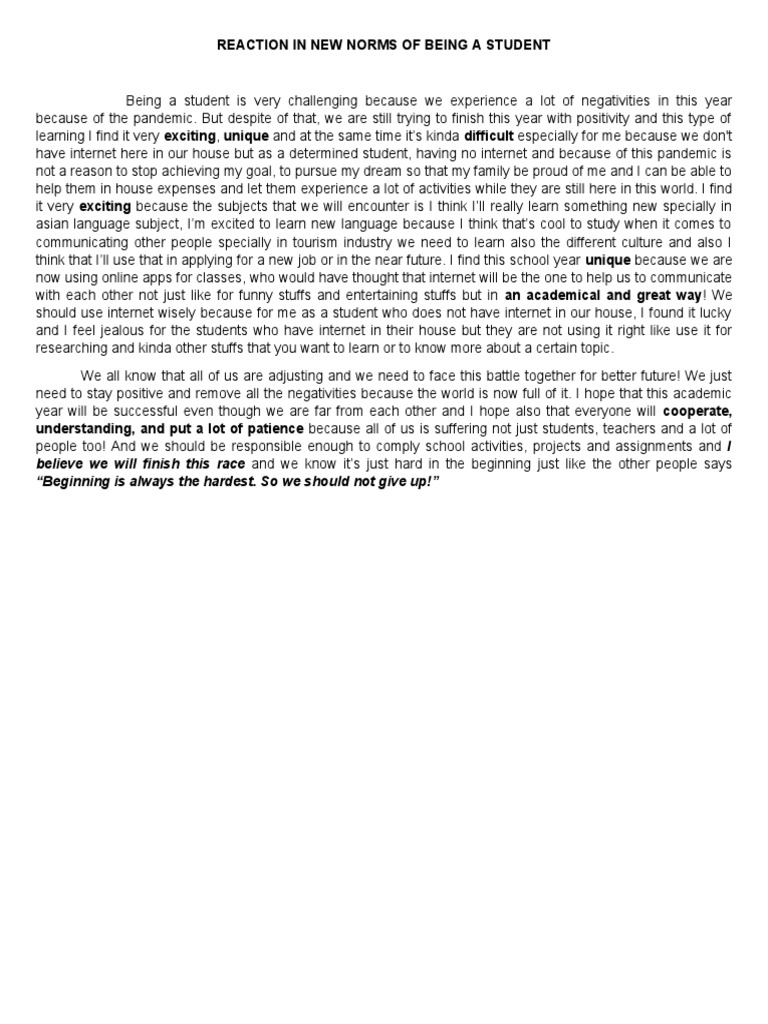 Reaction in New Norms of Being A Student | PDF | Internet