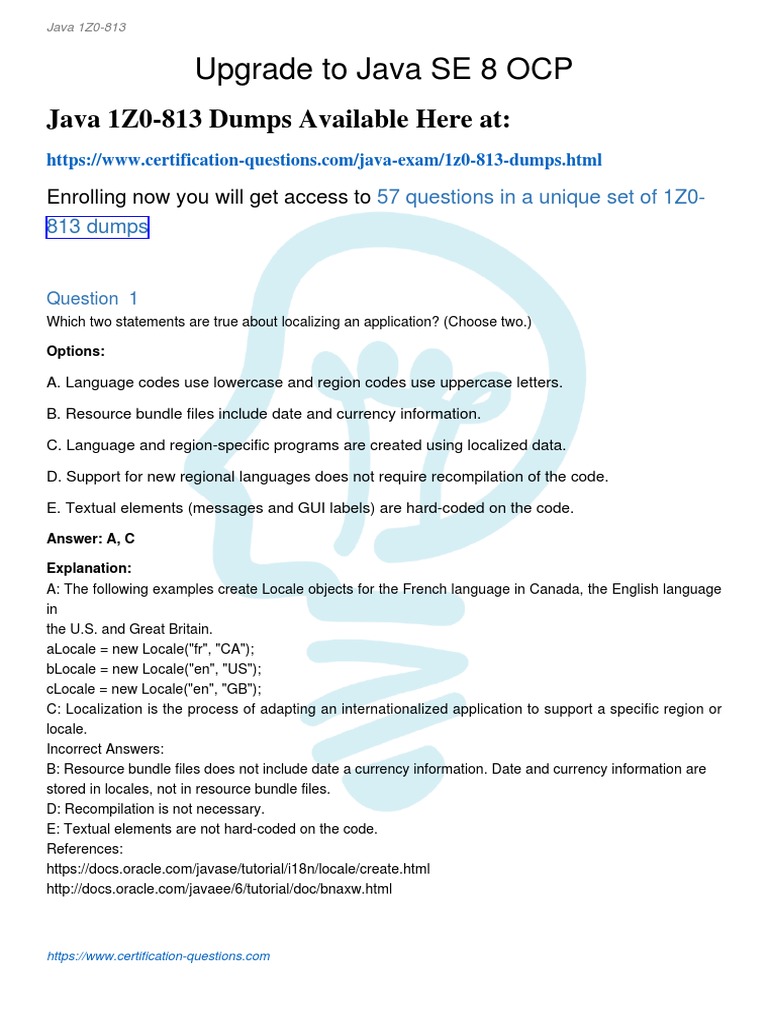 Upgrade To Java SE 8 OCP: Java 1Z0-813 Dumps Available Here at | PDF | Class (Computer ...