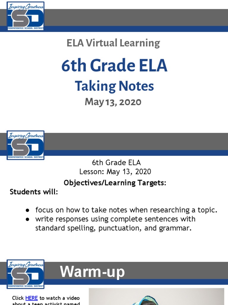Ela 6th Grade Note Taking Steps | PDF | Malala Yousafzai | Cognition