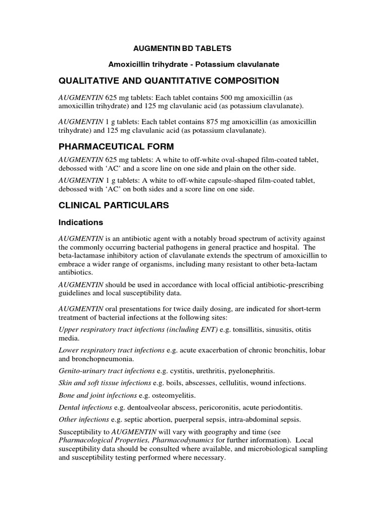 Augmentin 625 mg Tablet Overview | PDF | Gram Negative Bacteria | Glaxo ...