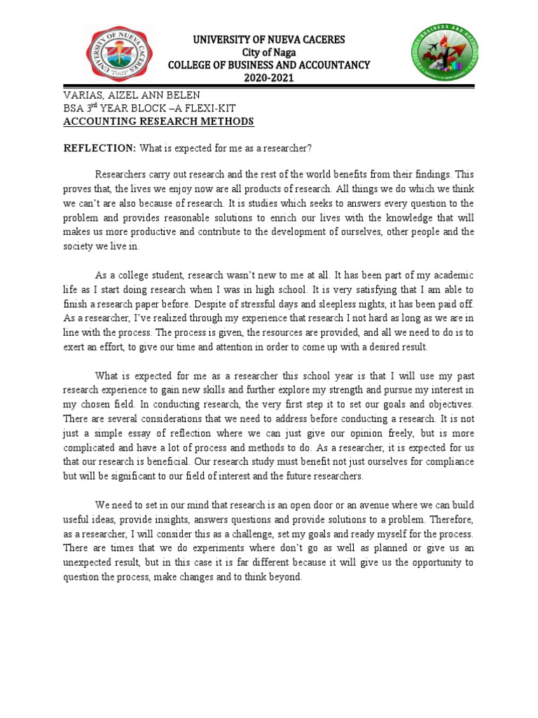 Accounting Research Methods REFLECTION: What Is Expected For Me As A ...