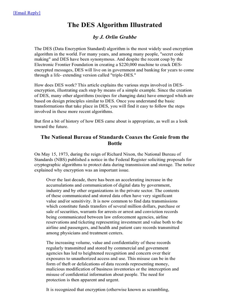 The DES Algorithm Illustrated | PDF | Encryption | Cryptography