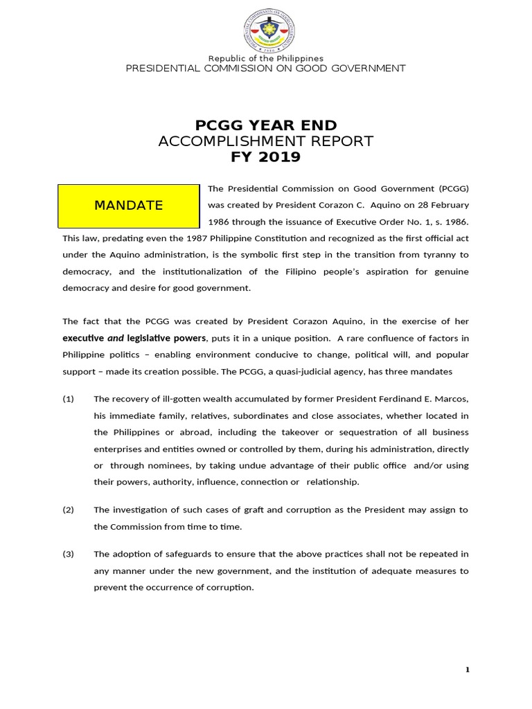 2019 PCGG Year End Accomplishment Report | PDF | Government | Justice