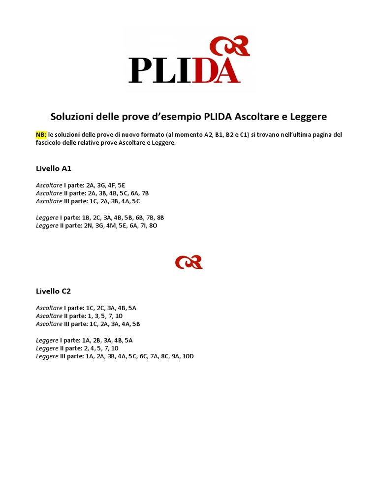 Soluzioni PLIDA - A1 - C2 | PDF