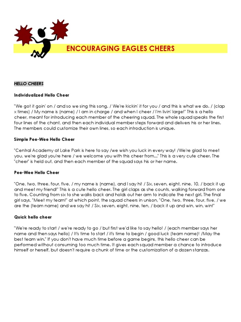 Cheerleading Cheers for Eagles | PDF | Basketball Positions | Sports