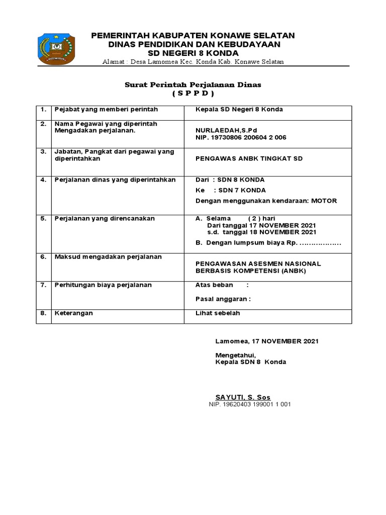 Contoh SPPD Guru Dari Sekolah | PDF
