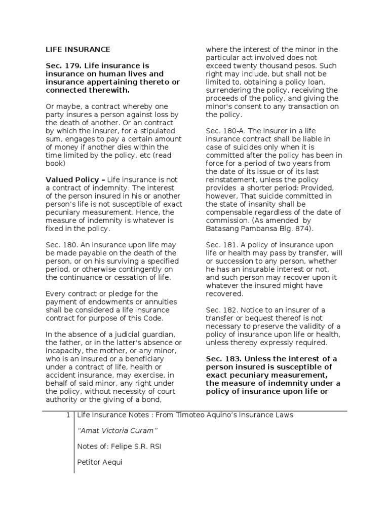 Insurance Notes: Life Insurance | PDF | Life Insurance | Liability ...