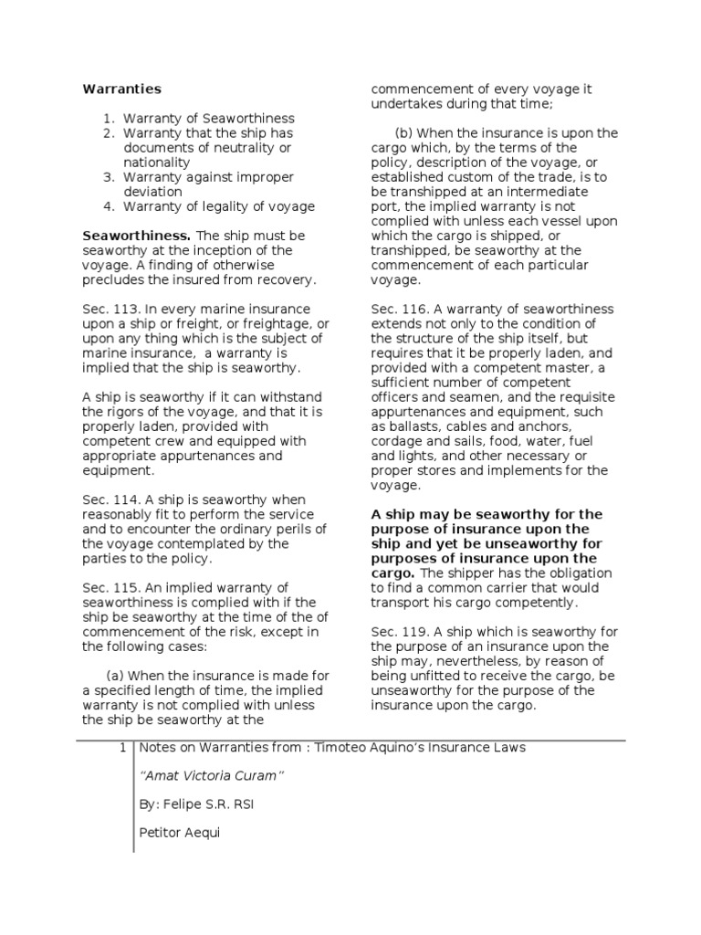 Insurance Notes: Marine Insurance | PDF | Insurance | Insurance Policy