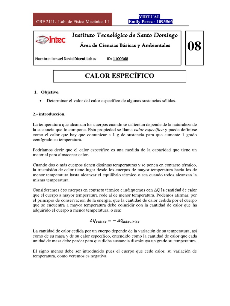 CBF211L Pract 08 (Calor Específico) | PDF | Calor | Temperatura