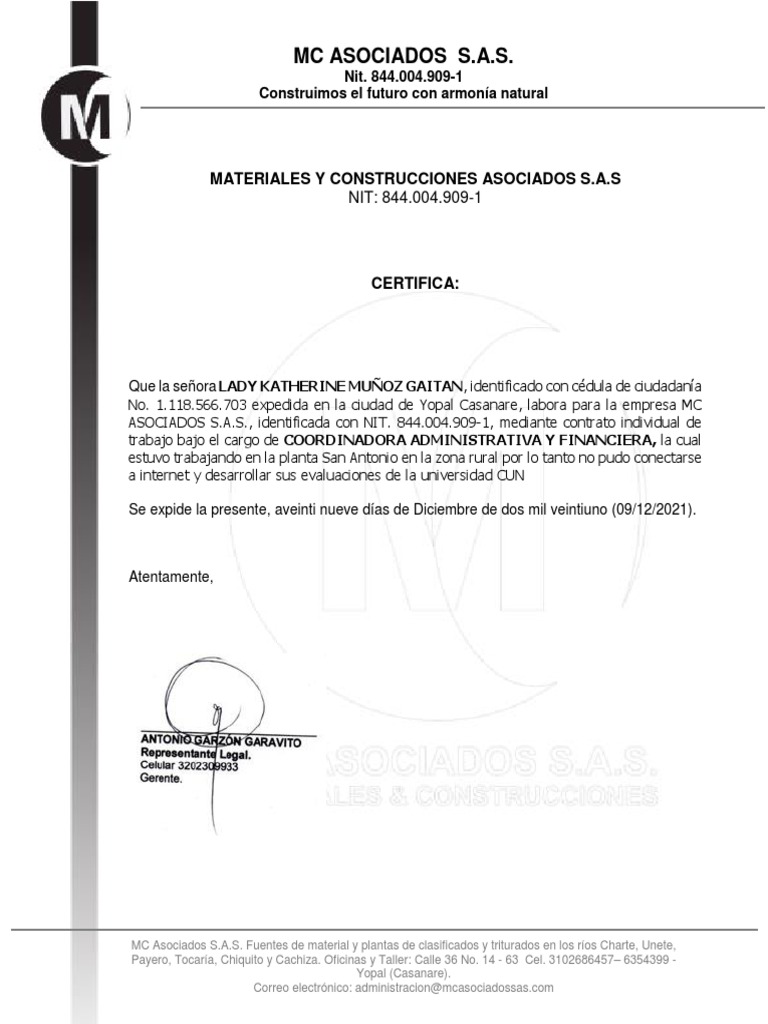 Certificacion Cun | PDF