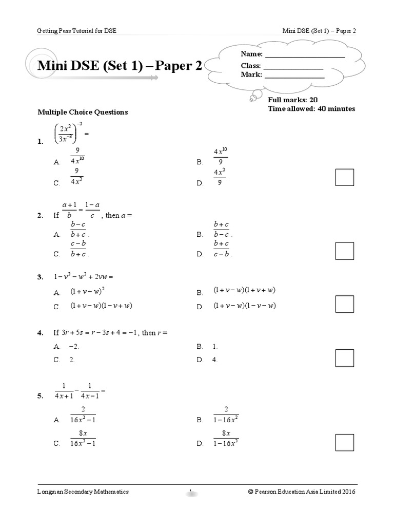 Mini DSE (Set 1) Paper 2 | PDF | Mathematics | Geometry