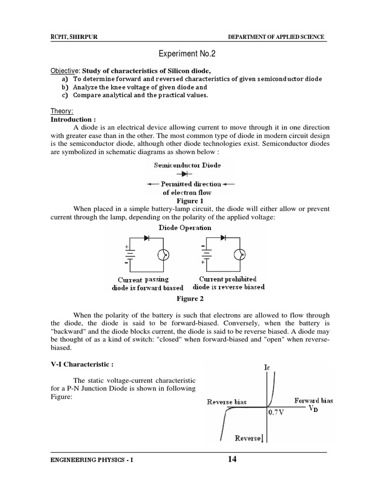 Experiment No.2: Objective: Study of Characteristics of Silicon Diode ...