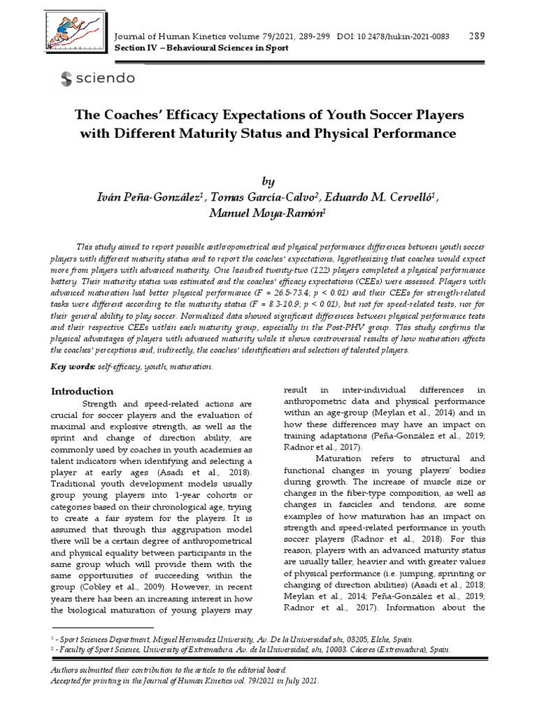 The Coaches' Efficacy Expectations of Youth Soccer Players With ...