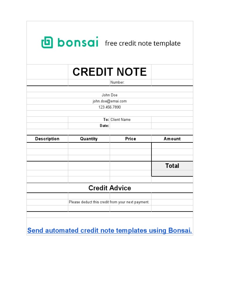 Send Automated Credit Note Templates Using Bonsai | PDF