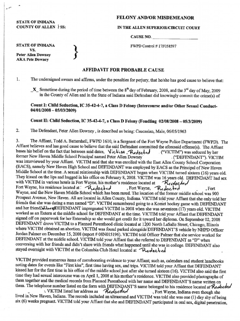 Peter Downey Probable Cause Affidavit - Redacted | PDF