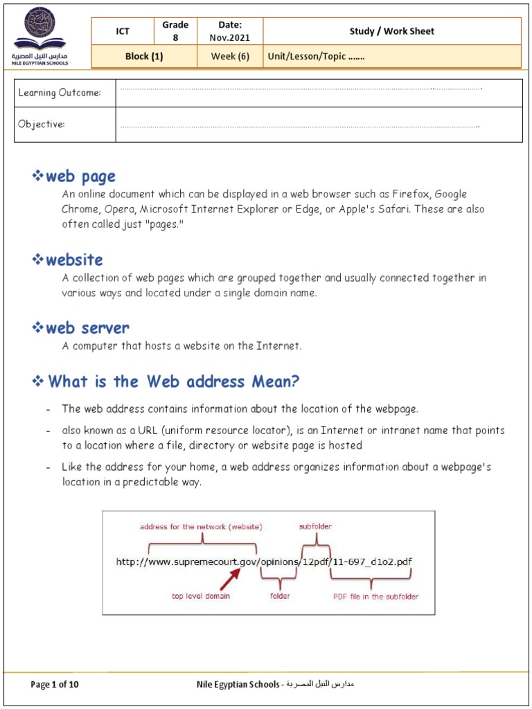 Web Page: ICT Grade 8 Date: Study / Work Sheet Block | PDF | Internet ...