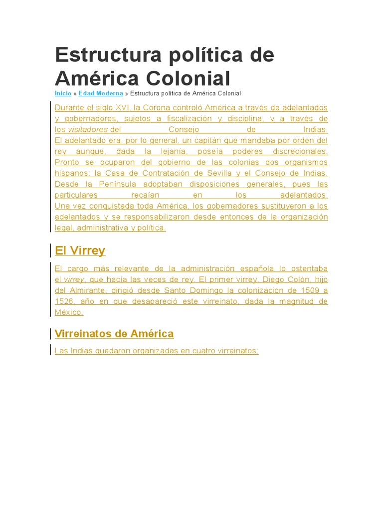 Estructura Política de América Colonial | PDF | Nueva españa