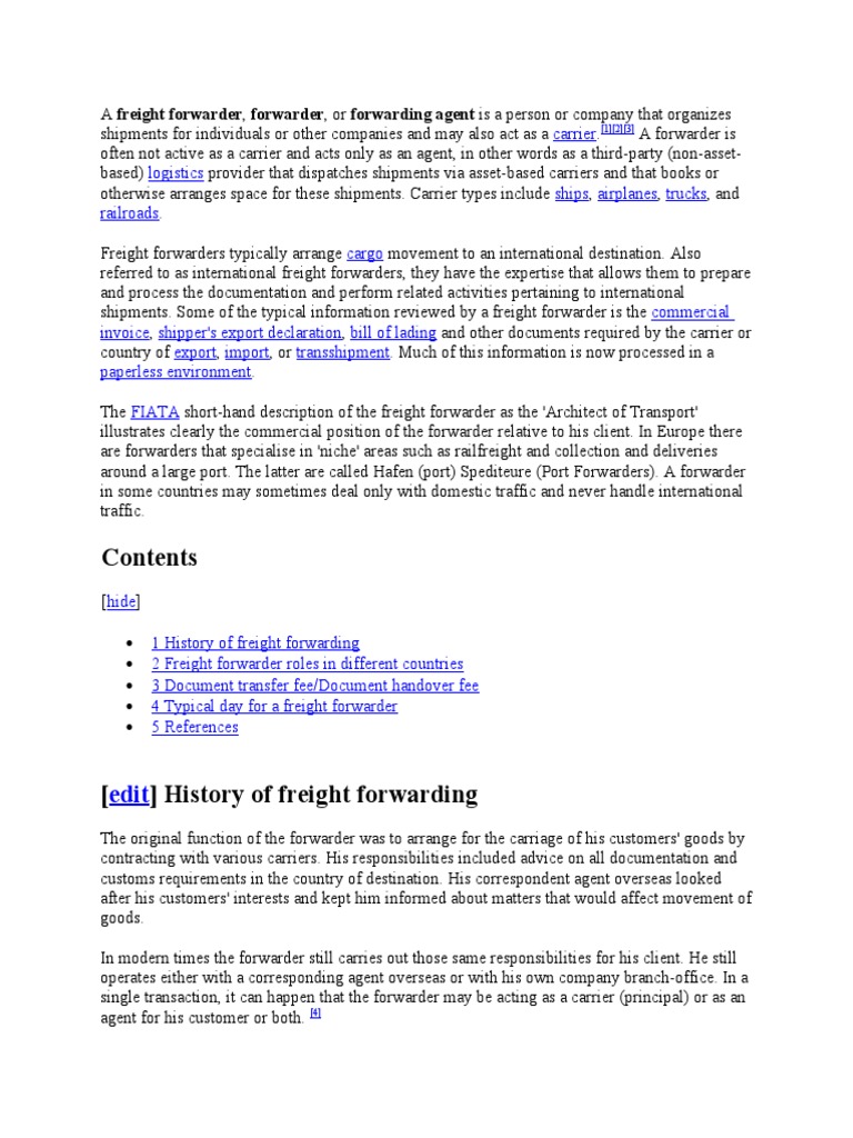 Freight Forwarder | PDF | Cargo | Freight Transport